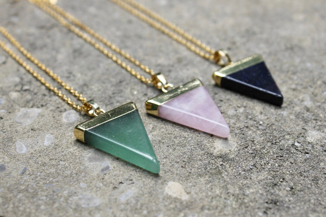 Triangle Gemstone Necklaces // Crystal // Aventurine, Rose Quartz, Blue ...
