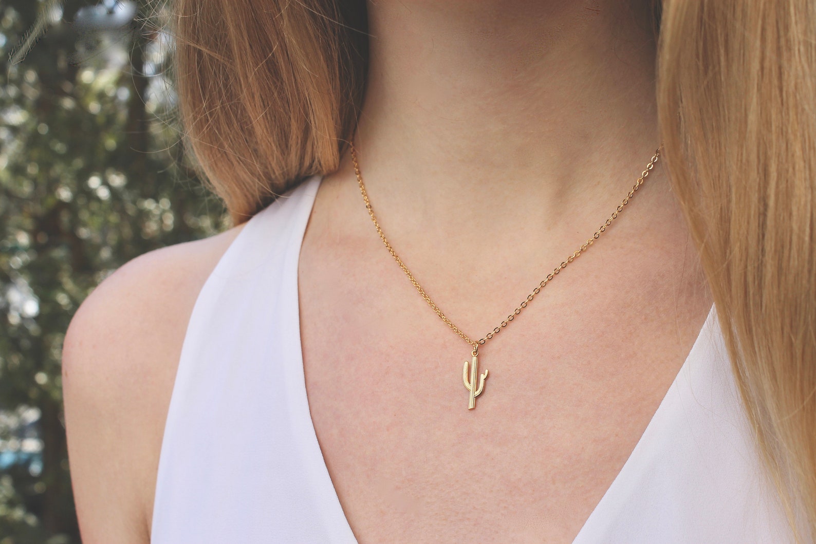 Cactus Necklace / Saguaro Cactus / 16K Gold / Minimal Necklace - Etsy