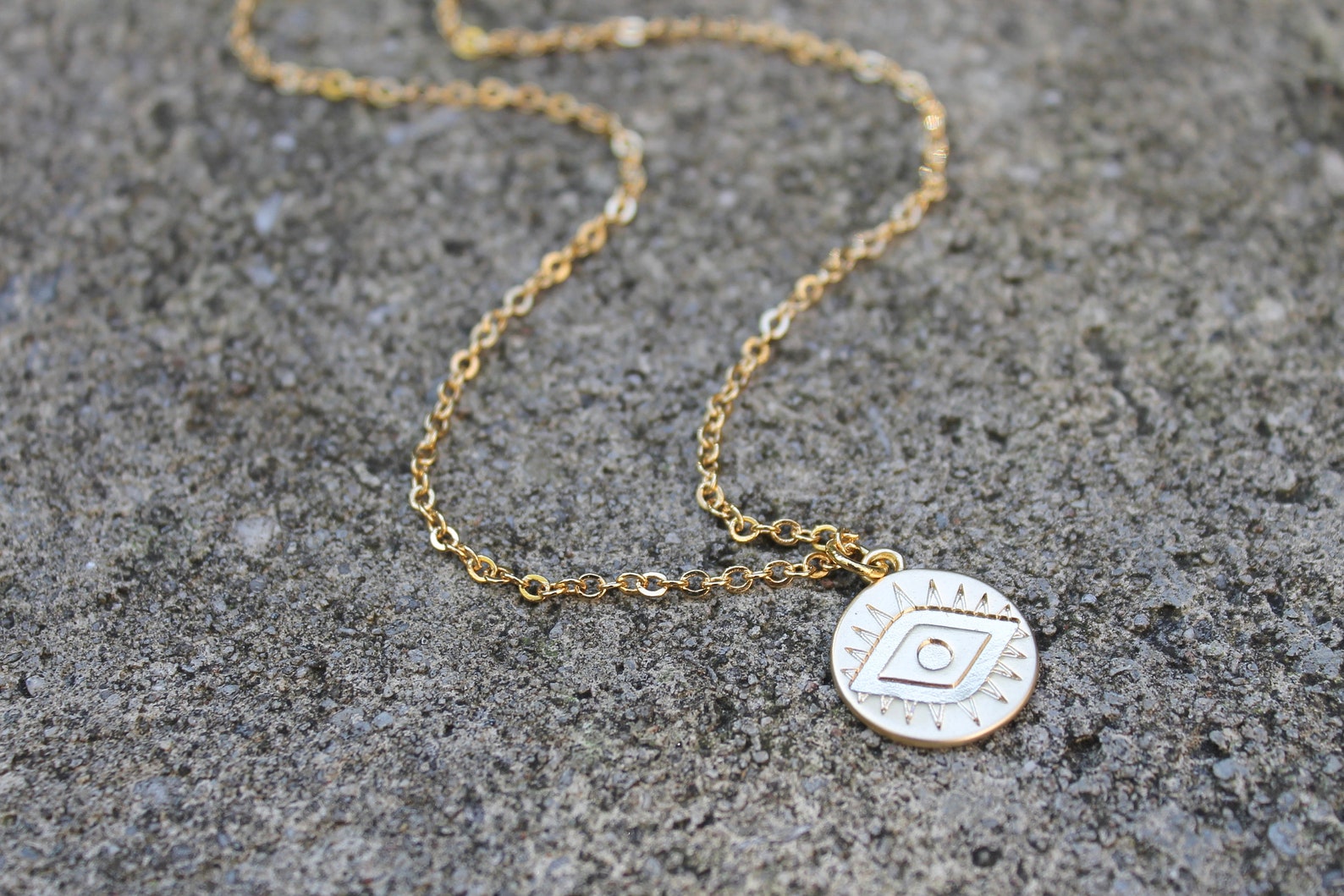 Evil Eye Disc Necklace // Third Eye Gold Disc Necklace // | Etsy