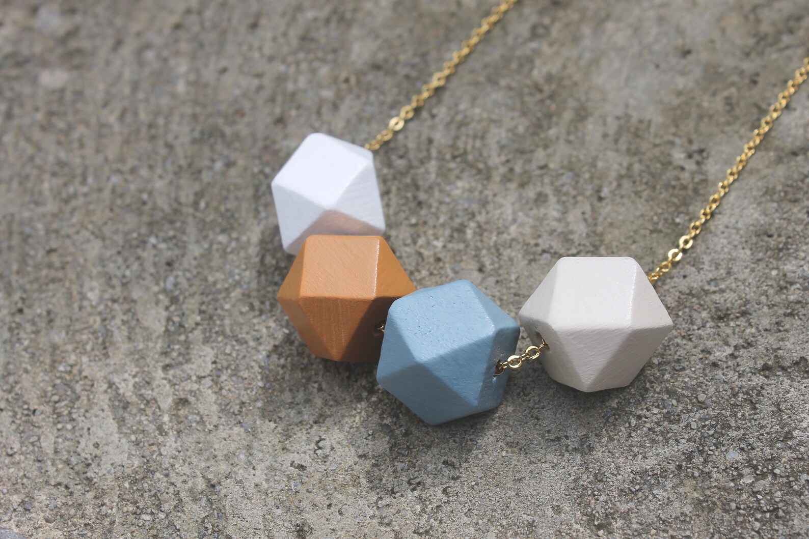 Geometric Wood Necklace // Camel Slate Blue Faceted Wooden - Etsy