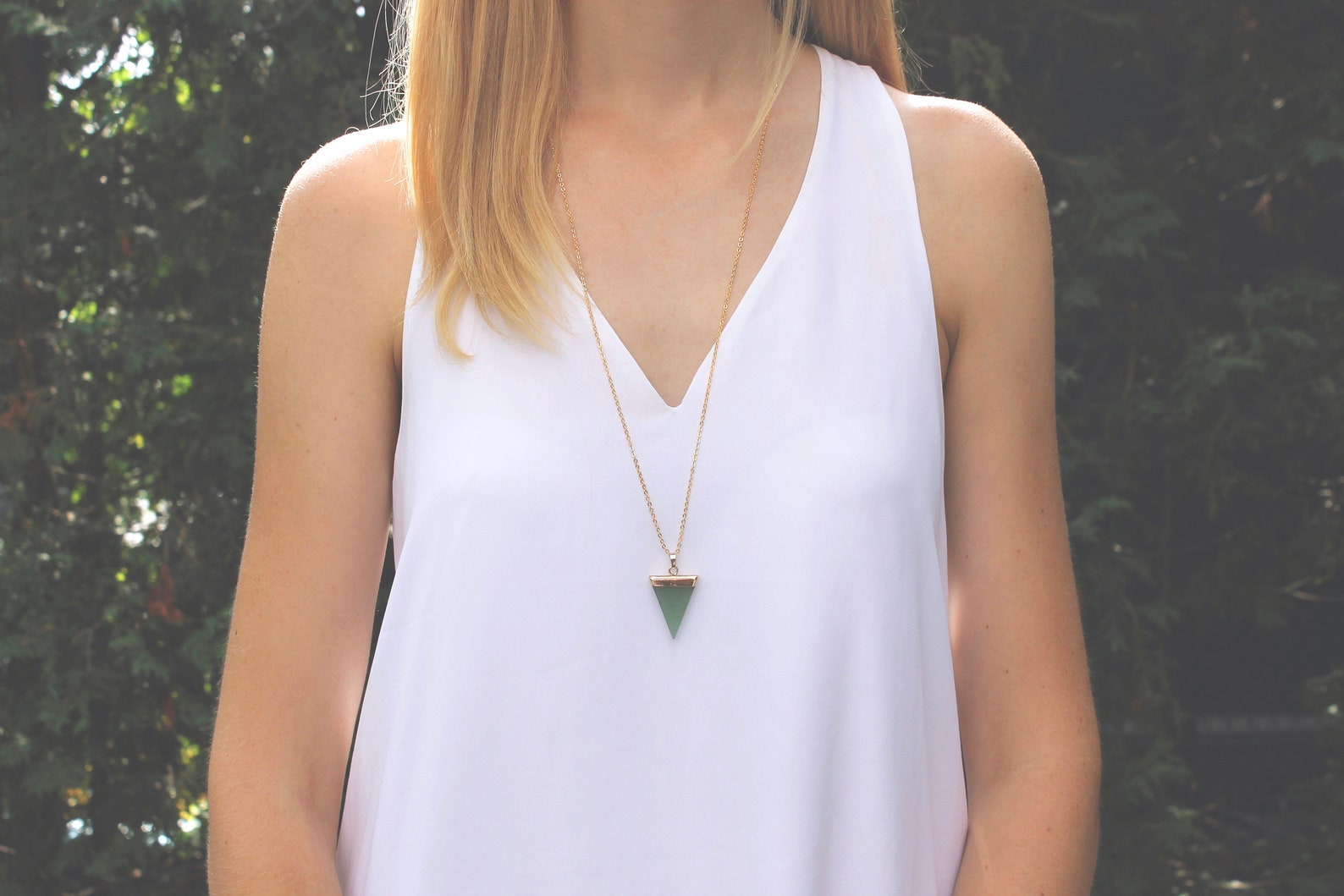 Triangle Gemstone Necklaces // Crystal // Aventurine Rose | Etsy