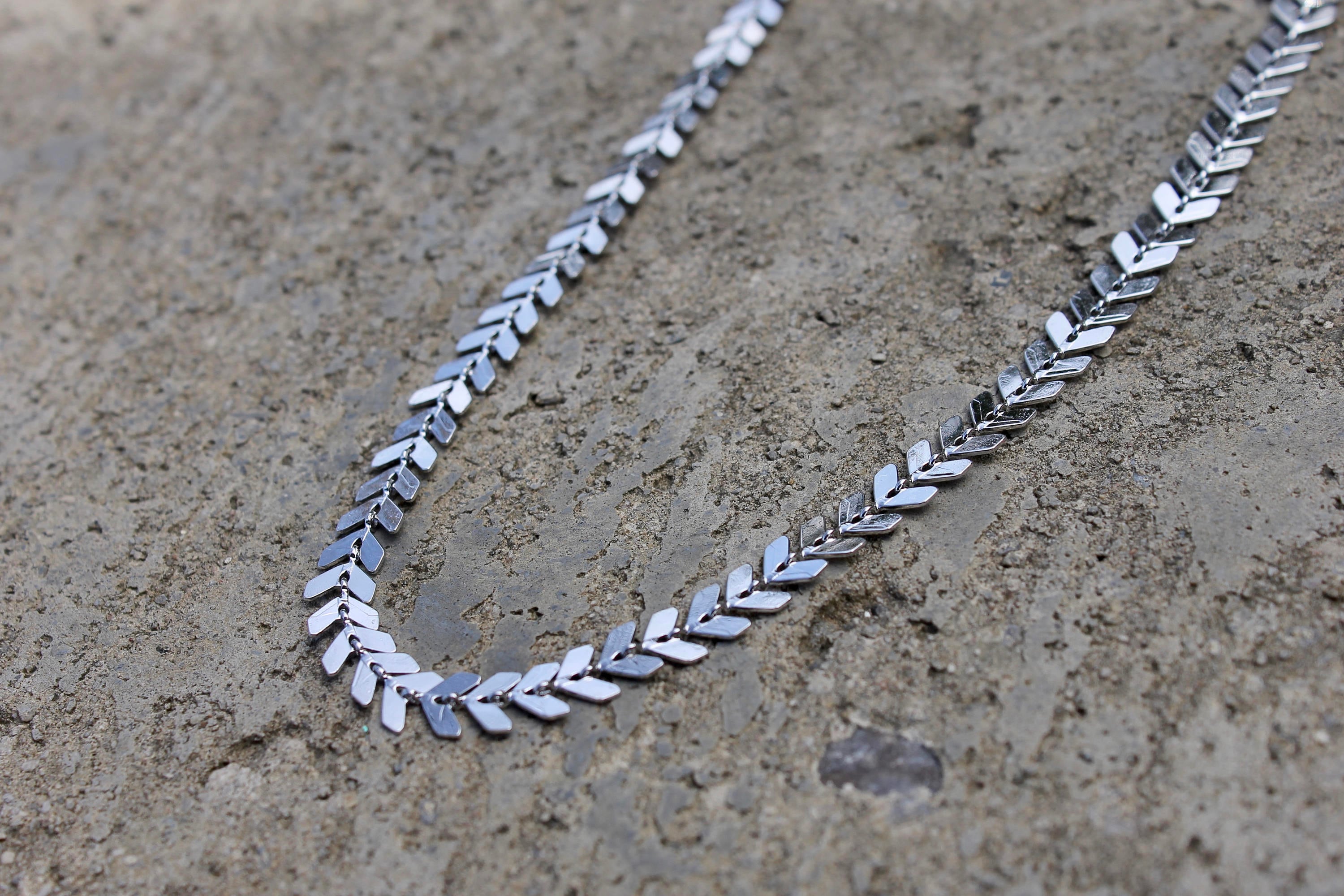 Silver Choker Necklace // Chevron Gold or Silver Chain // Fishbone ...