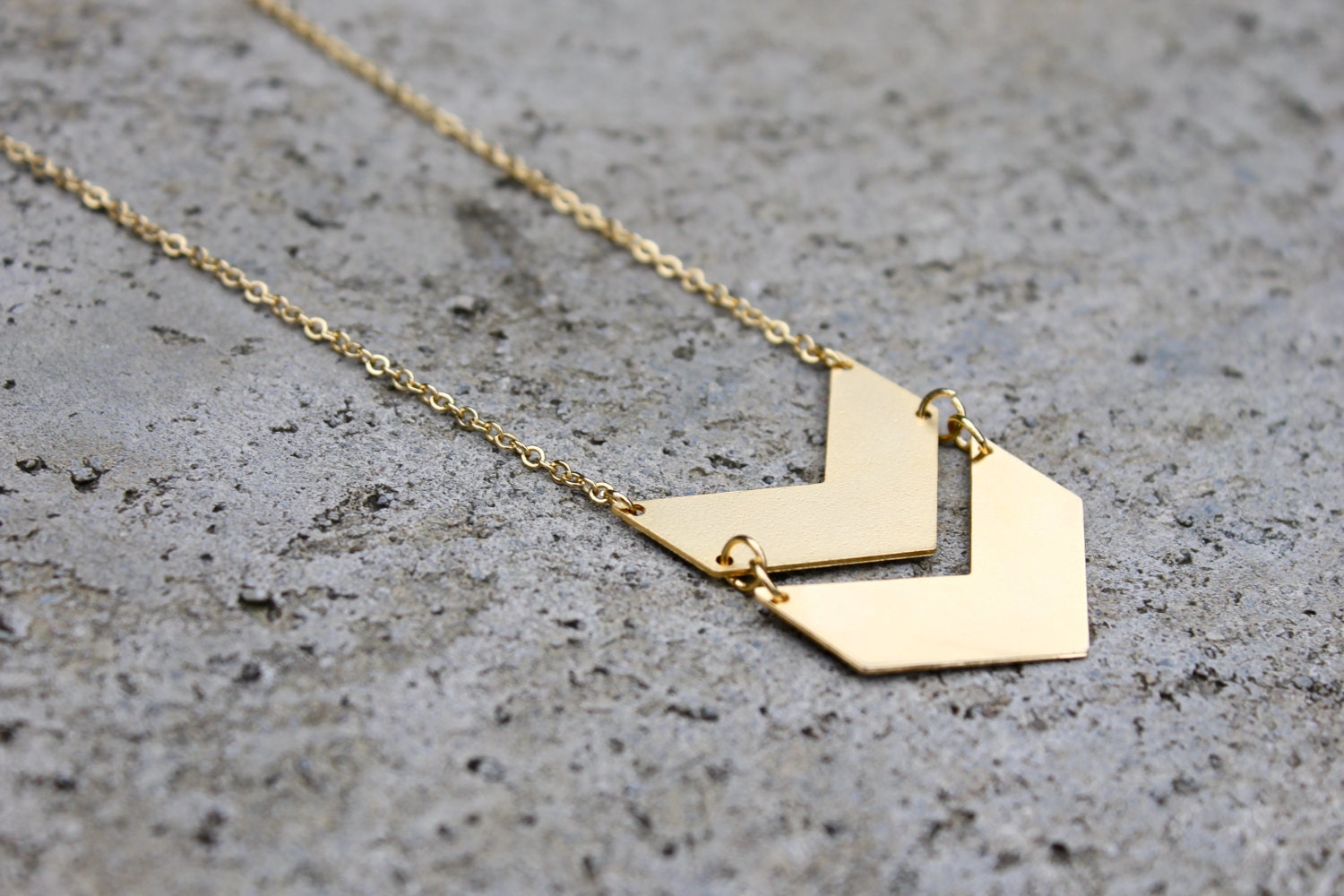 Double Gold Chevron Necklace // 16K Gold // Minimal Necklace - Etsy
