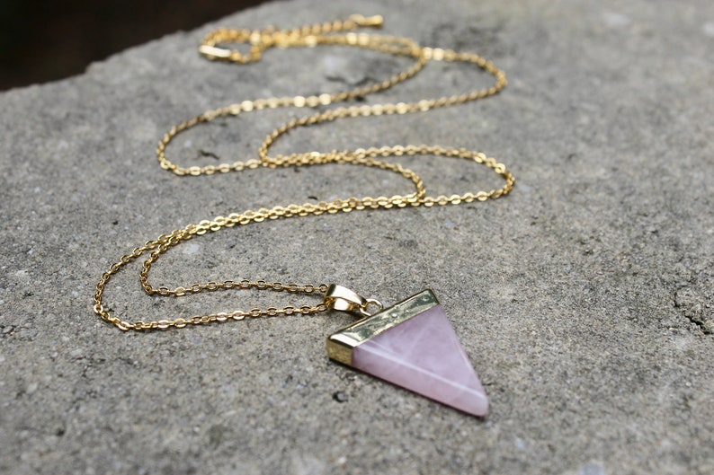 Triangle Gemstone Necklaces // Crystal // Aventurine Rose | Etsy