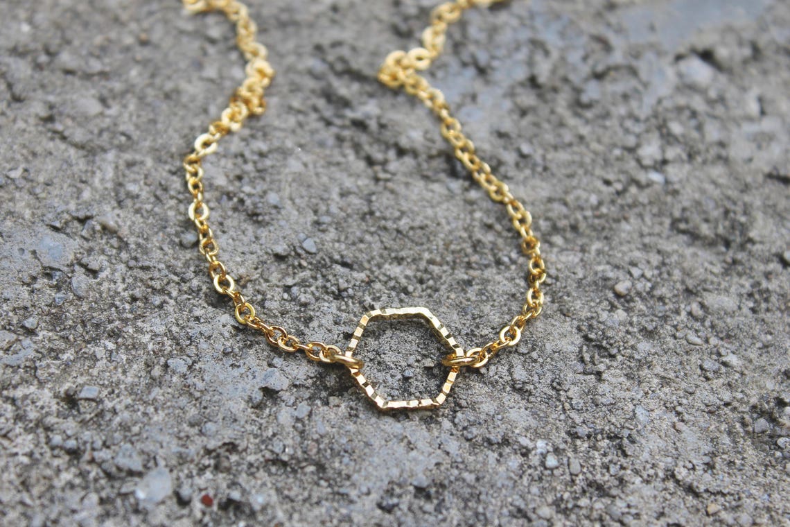 Gold Hexagon Necklace // Beveled Geometric Shapes Necklace // - Etsy