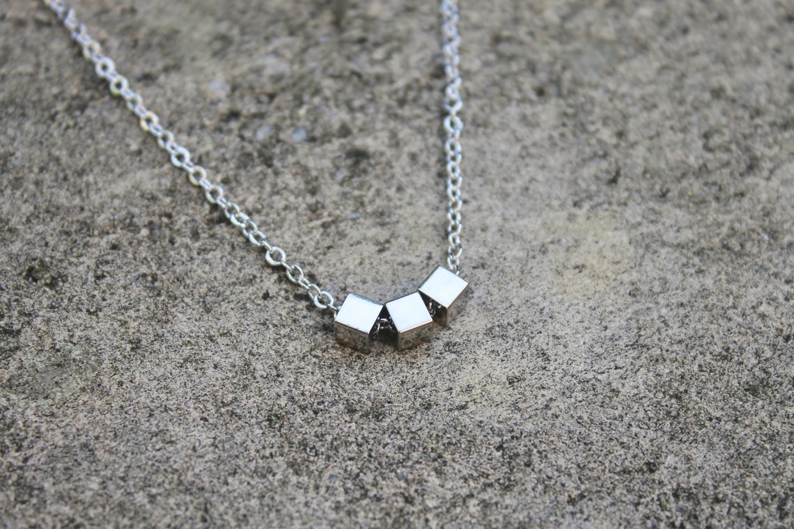 Simple Block Necklace // Silver Square Bead Necklace // Dainty | Etsy