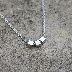 Simple Block Necklace // Silver Square Bead Necklace // Dainty Minimal ...