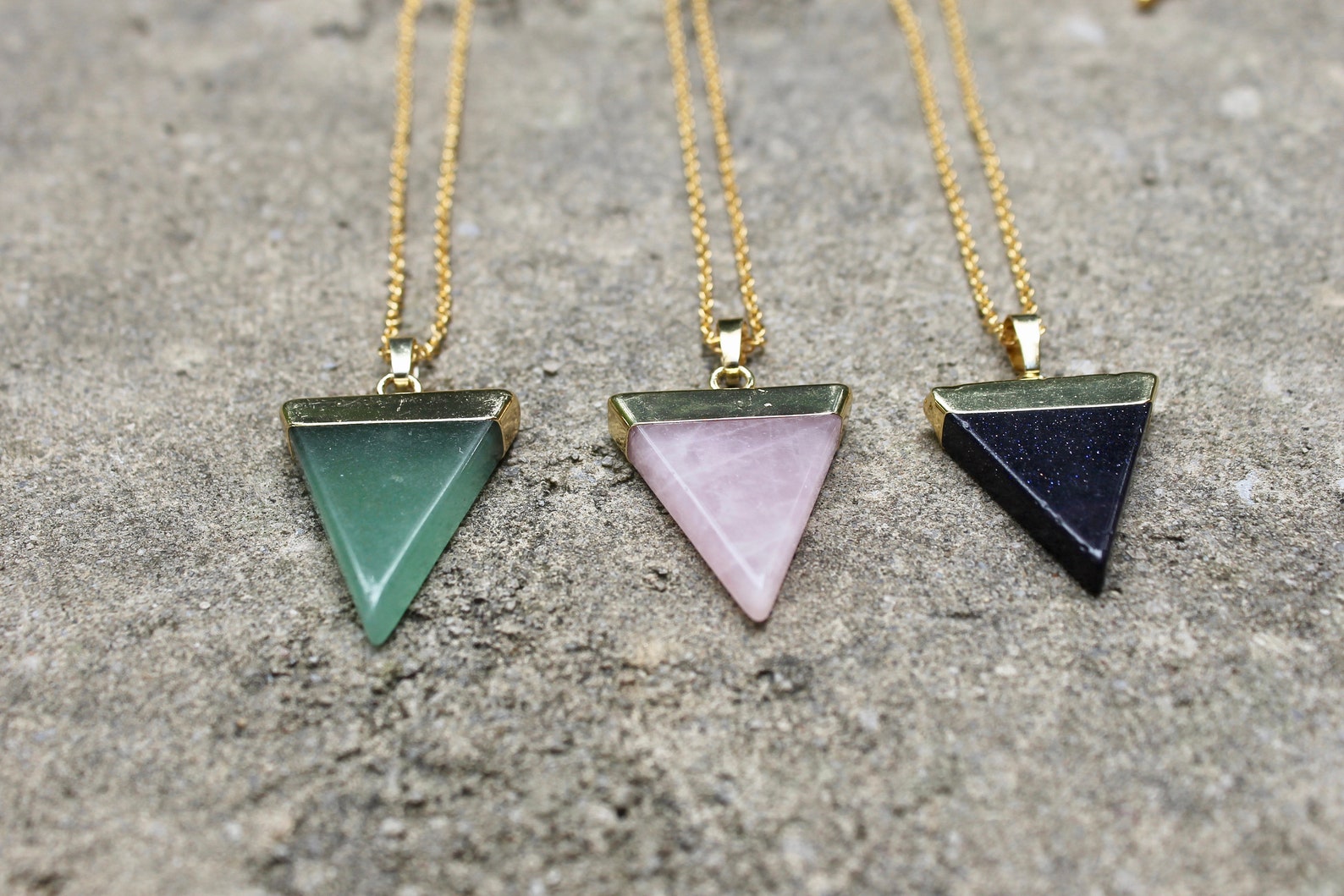 Triangle Gemstone Necklaces // Crystal // Aventurine Rose | Etsy