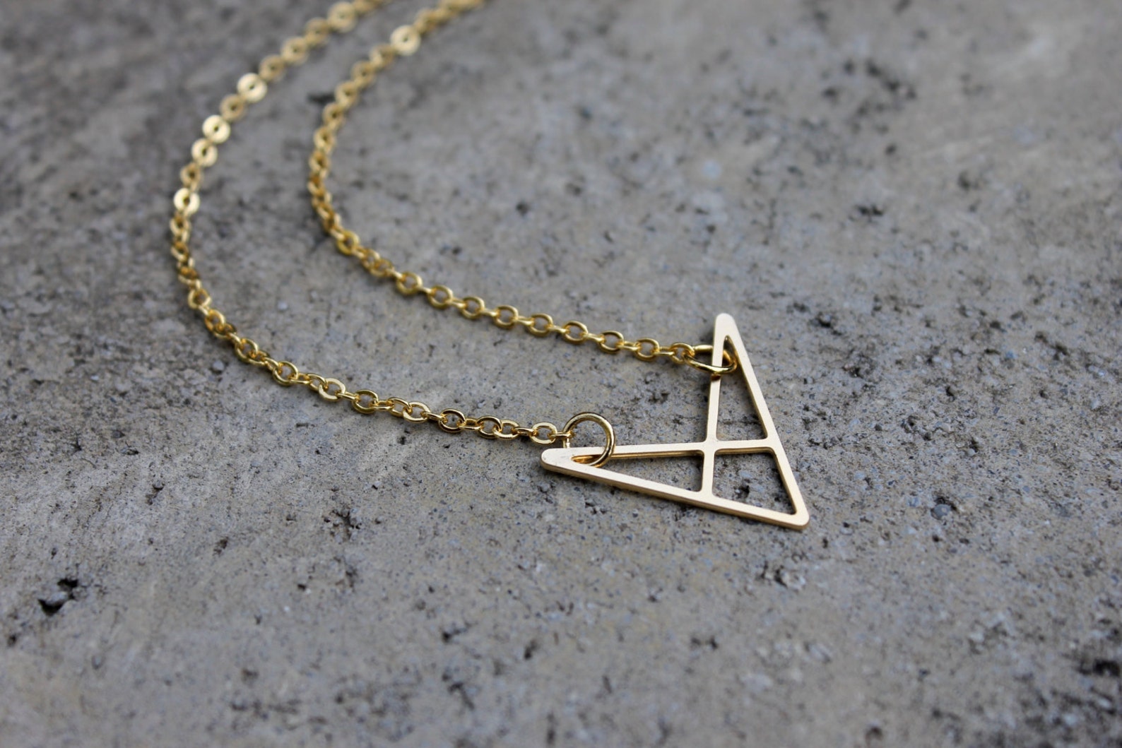 Crossed Triangle Necklace // Geometric Necklace // 16K Gold // - Etsy