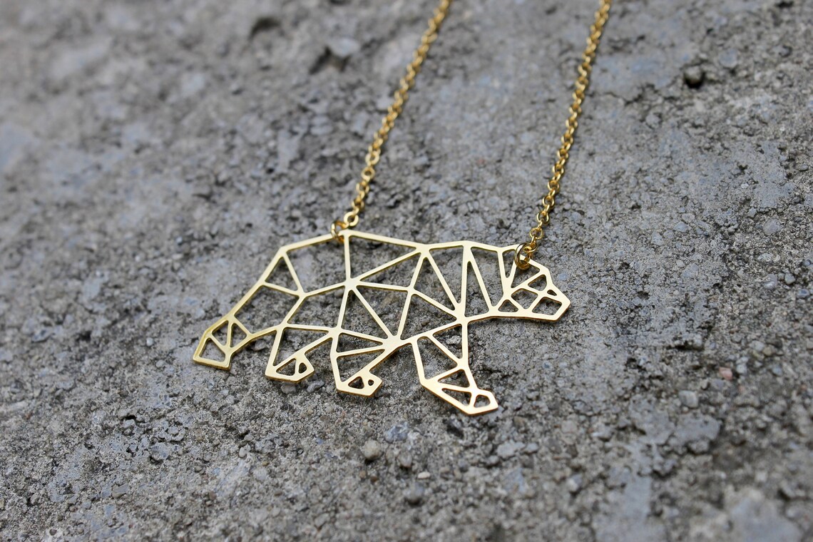 Bear Necklace / Gold or Silver / Geometric Minimal Necklace ...
