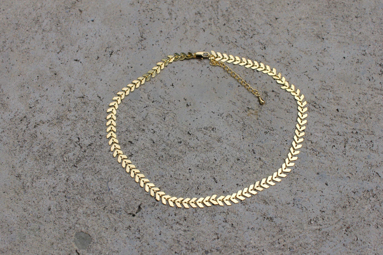 Silver Choker Necklace // Chevron Gold or Silver Chain // Fishbone ...