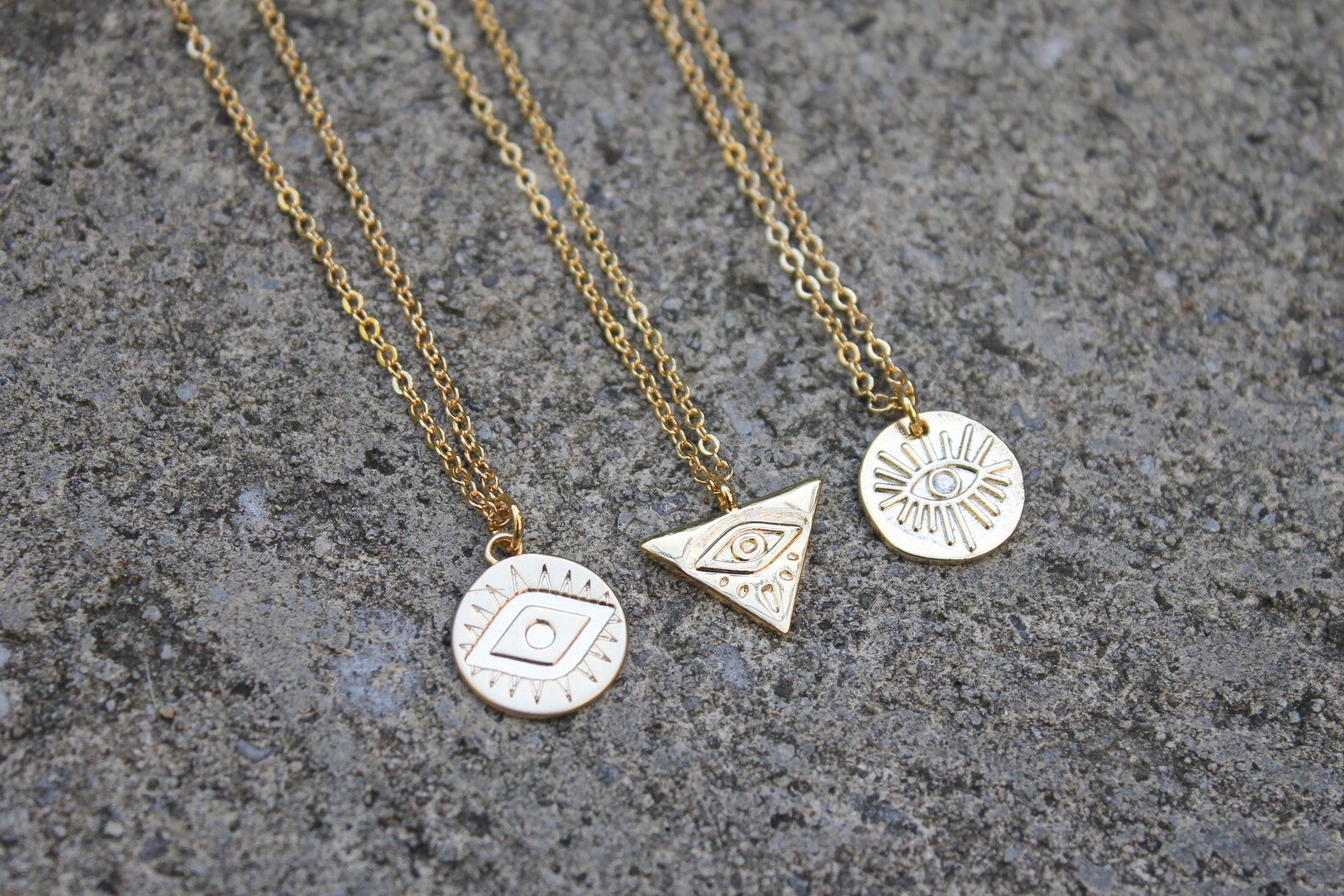 Evil Eye Triangle Necklace // Third Eye Gold Necklace // | Etsy