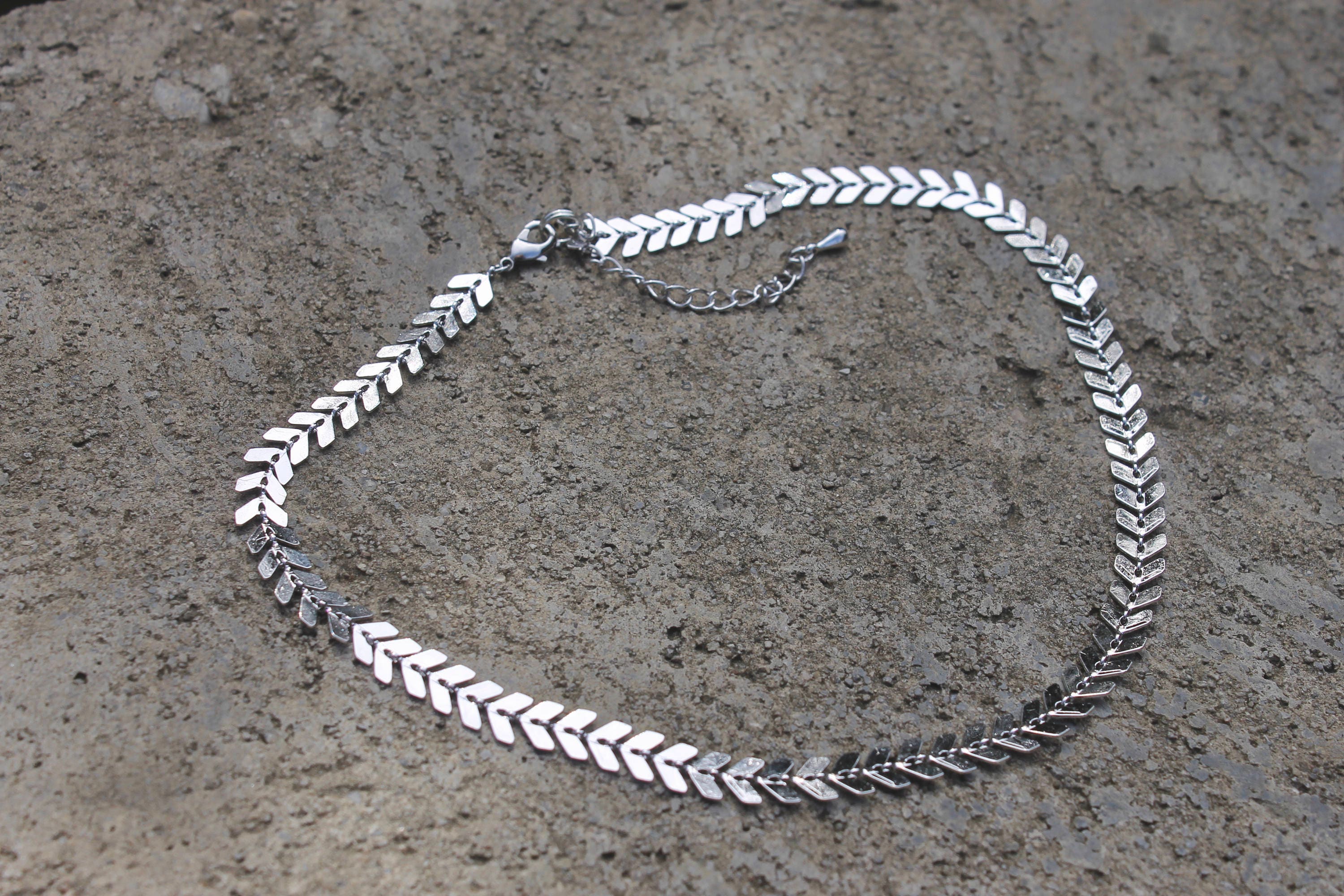 Silver Choker Necklace // Chevron Gold or Silver Chain // Fishbone ...