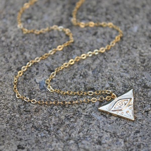 Evil Eye Triangle Necklace // Third Eye Gold Necklace // Dainty Minimal ...