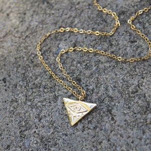 Evil Eye Triangle Necklace // Third Eye Gold Necklace // Dainty Minimal ...