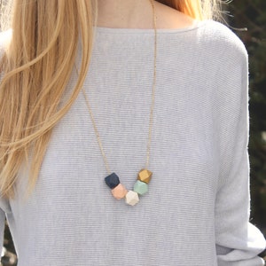 Geometric Wood Necklace // Navy Peach Mint Gold Faceted Wooden Bead ...