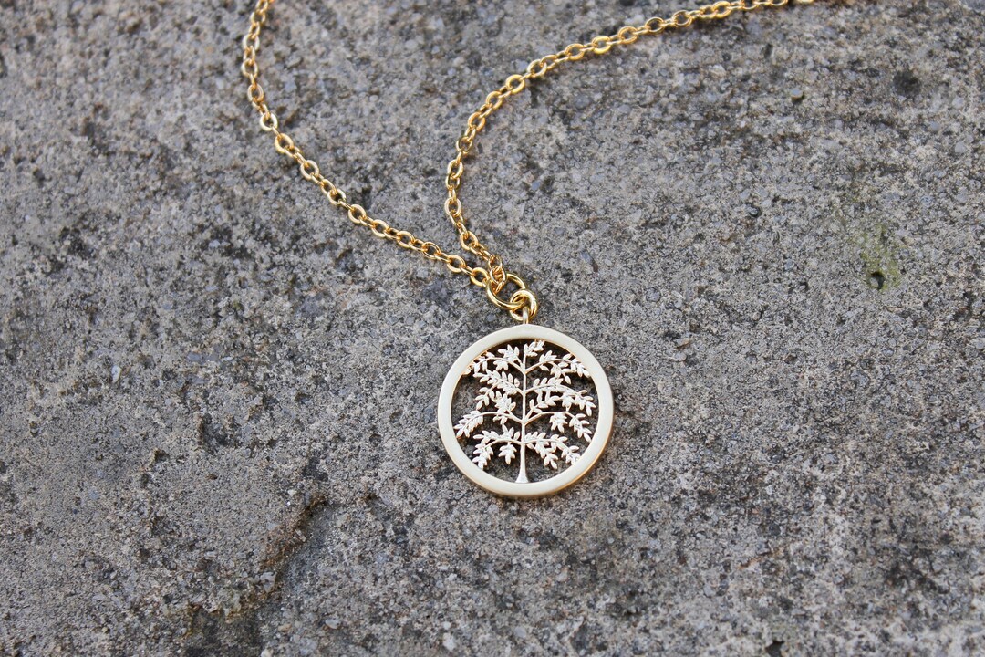 Tree Necklace // Round Tree of Life Necklace // Gold or Silver Oak Tree ...