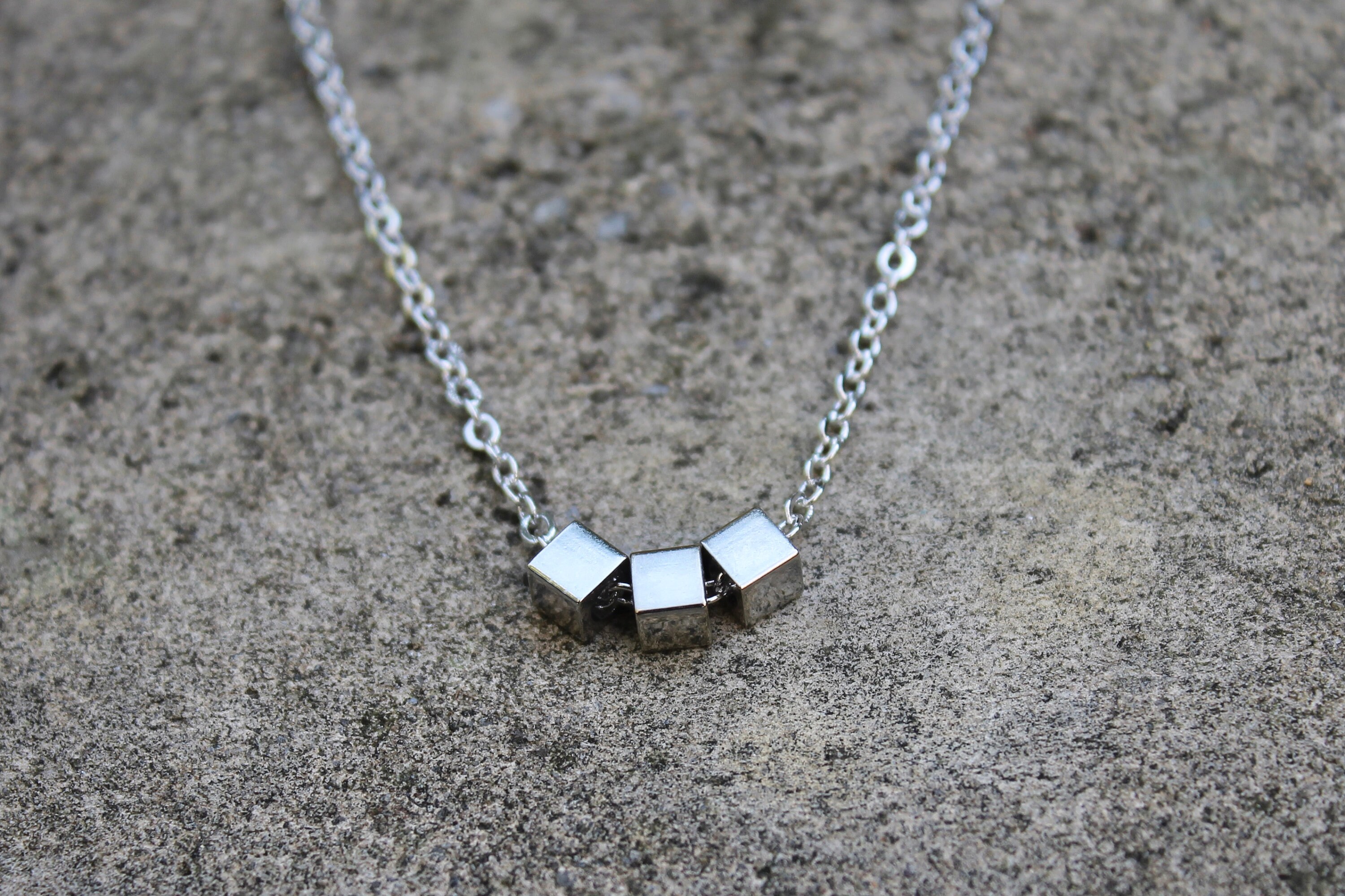 Simple Block Necklace // Silver Square Bead Necklace // Dainty | Etsy