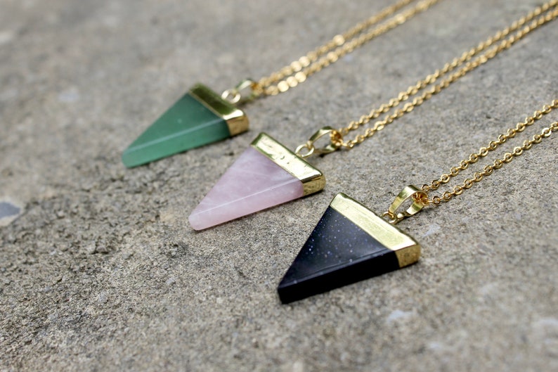 Triangle Gemstone Necklaces // Crystal // Aventurine Rose | Etsy