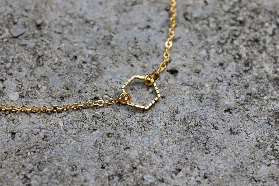 Gold Hexagon Necklace // Beveled Geometric Shapes Necklace // - Etsy