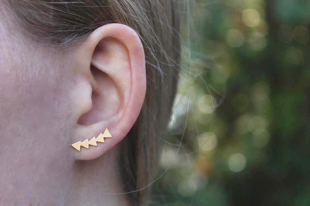 Gold Triangle Ear Climber, Geometric Ear Crawler - Etsy