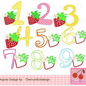 Strawberry Numbers 1-9 Set Birthday Numbers Machine Embroidery Applique ...
