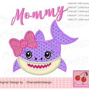 Shark Applique, Mommy Shark With Bow, Mother's Day Father's Day Machine ...