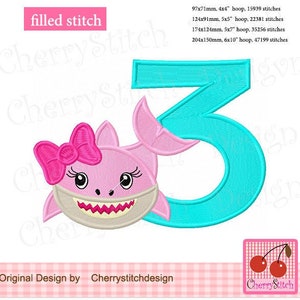 Shark Filled Stitch, Shark Number 3, Birthday Number 3 Machine ...