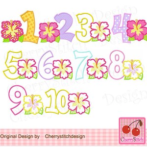 Hibiscus Flower Numbers 1-10, Birthday Numbers Machine Embroidery ...