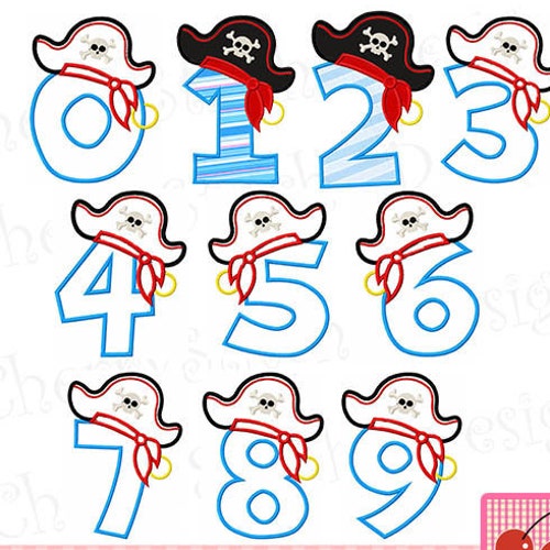 Pirate Numbers 0-9 Set Birthday Numbers Machine Embroidery | Etsy