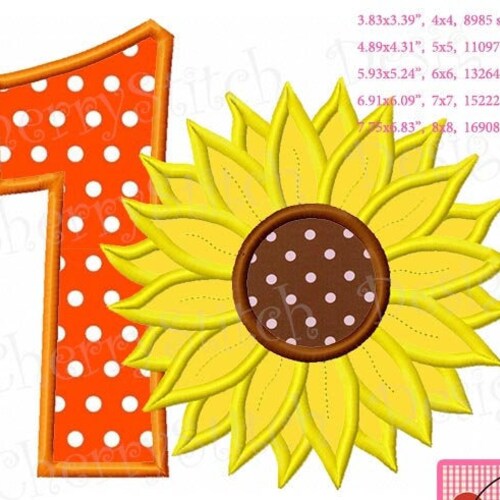 Sunflower Number 1 One 1st Birthday Applique Embroidery - Etsy