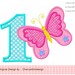 Butterfly number 1 Birthday number 1 Machine embroidery | Etsy