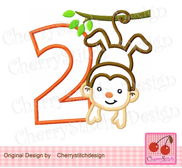 Monkey Number 2 Birthday Embroidery Applique -4x4 5x5 6x6" - Etsy
