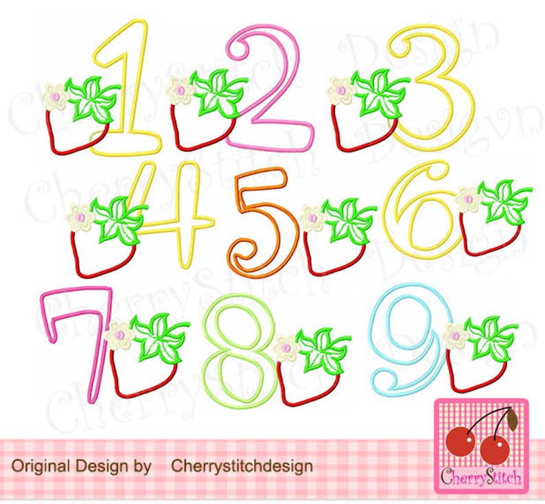 Strawberry Numbers 1-9 Set Birthday Numbers Machine Embroidery - Etsy