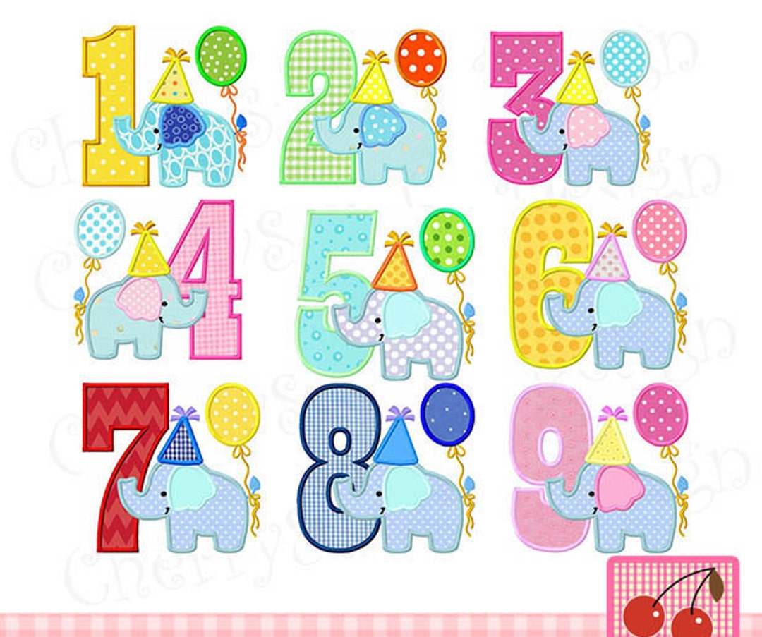 Elephant Numbers Birthday Machine Embroidery Applique - Etsy