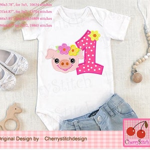 Piggy Number 1 Birthday Number 1 Machine Embroidery Applique BIR0347 - Etsy