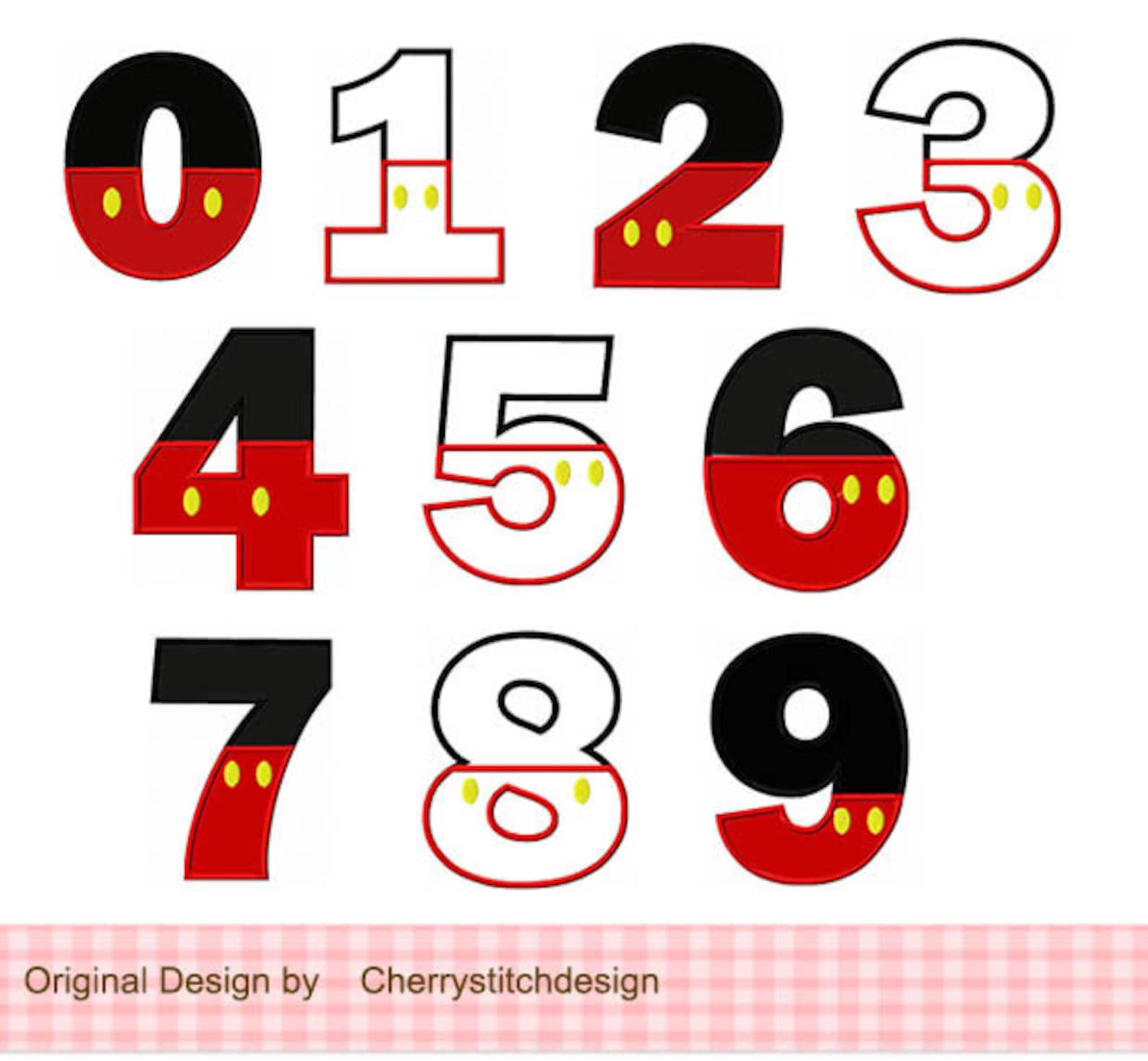 Mickey Numbers Birthday Numbers 0-9 Machine Embroidery Applique Design ...