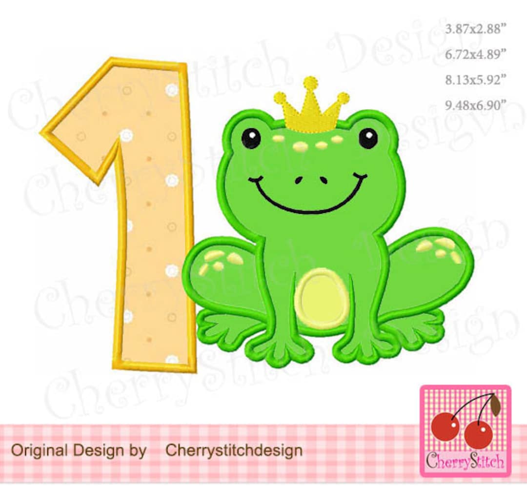 Frog Embroidery Prince Frog Number 1 Birthday Machine Embroidery ...