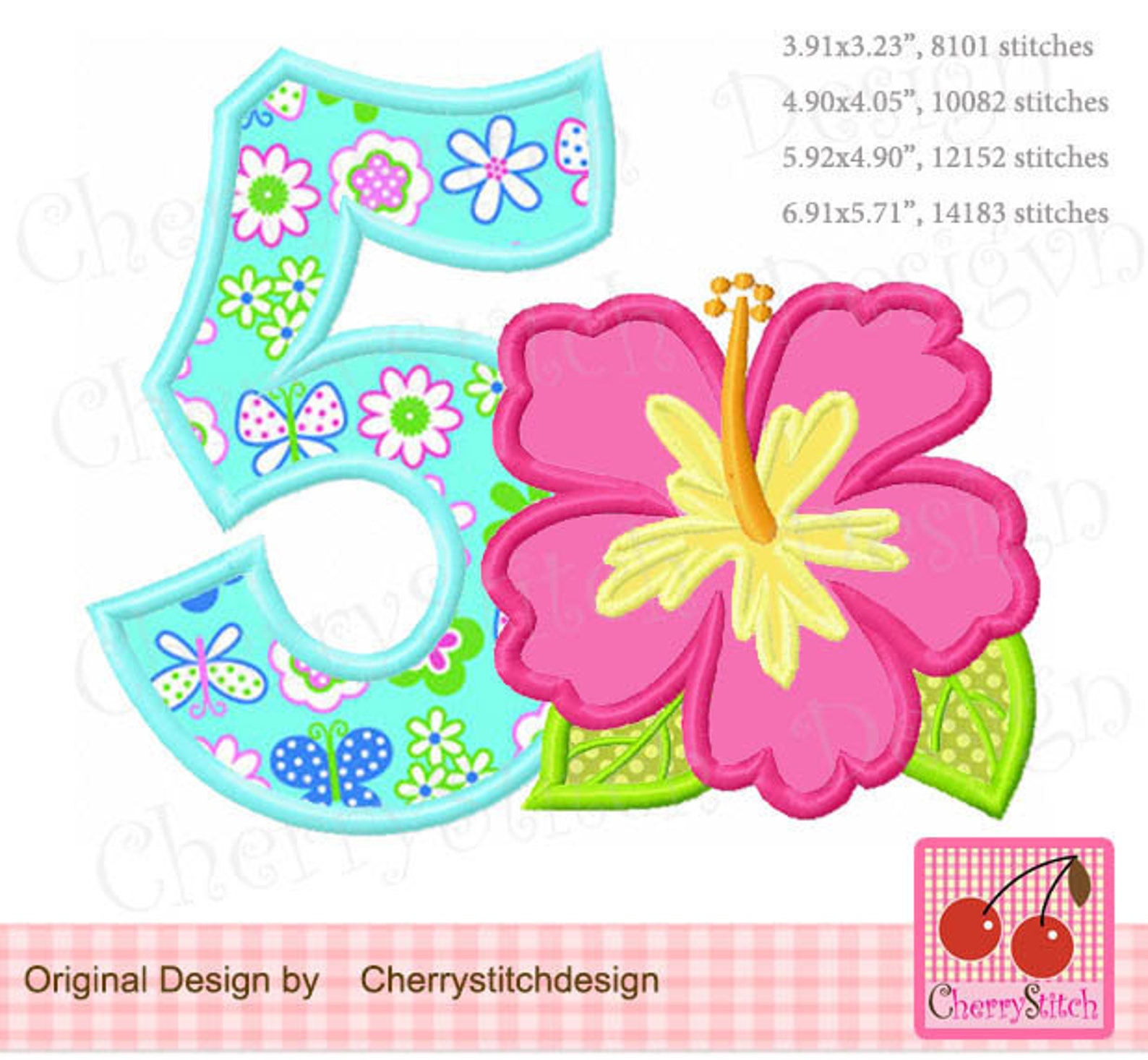 Hibiscus Flower Number 5 Birthday Number 5 Machine Embroidery | Etsy