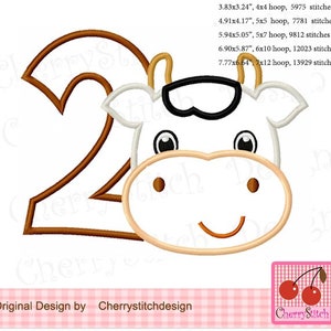 Cow Birthday Number 2 Machine Embroidery Applique ND79 - Etsy