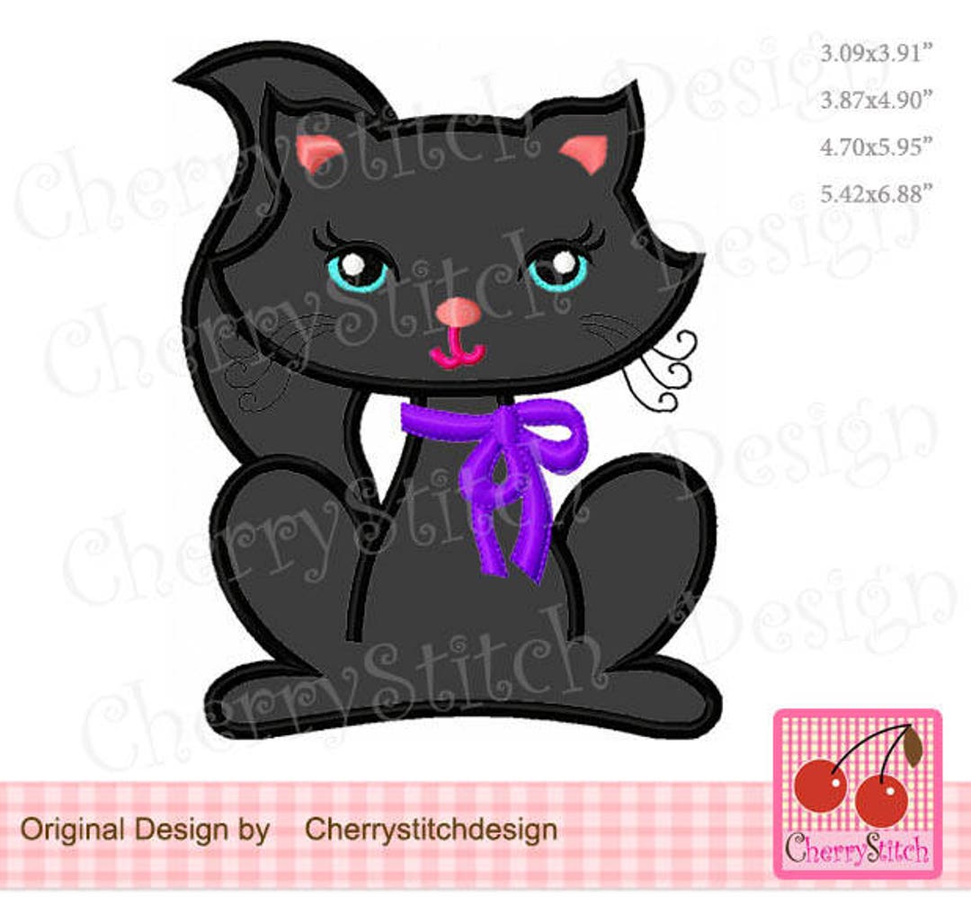 Halloween Black Cat Machine Embroidery Applique - Etsy