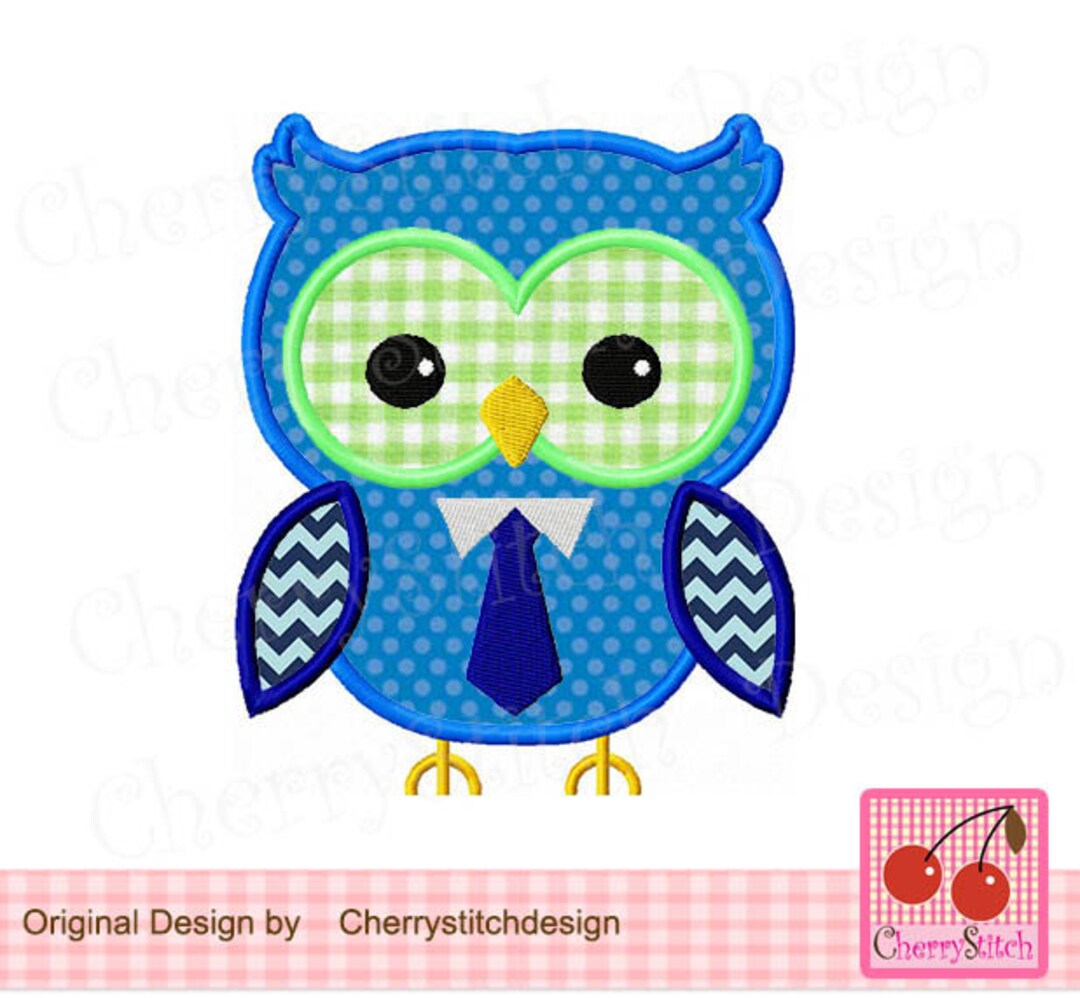 Owl With Tie Machine Embroidery Applique for Boys - Etsy