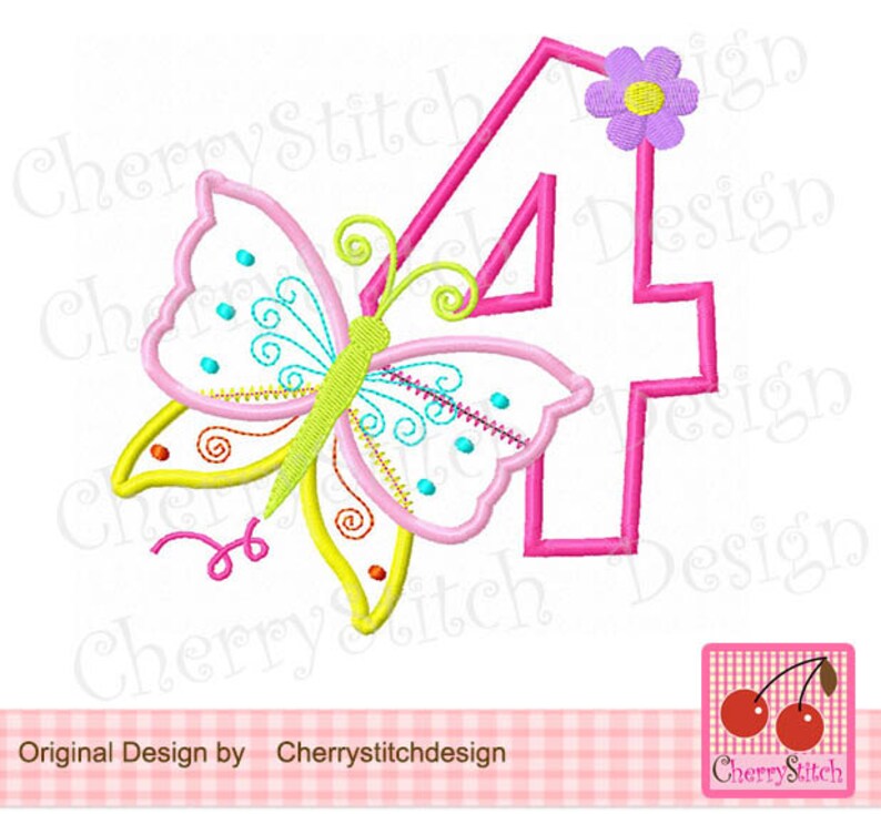 Butterfly Birthday Number 4 Machine Embroidery Applique Design - Etsy