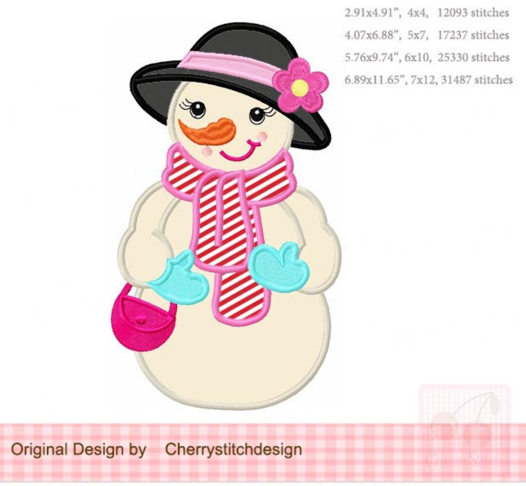 Embroidery Snowman Lady Snowman Girl Machine Applique - Etsy