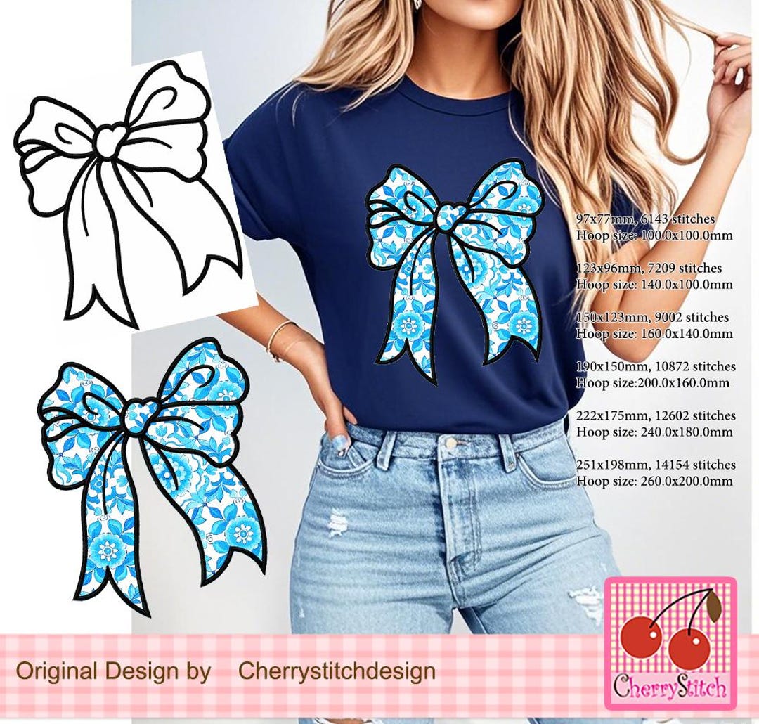 Sweet Embroidered Applique Bow, Side Bow - Delicate Machine Embroidery ...