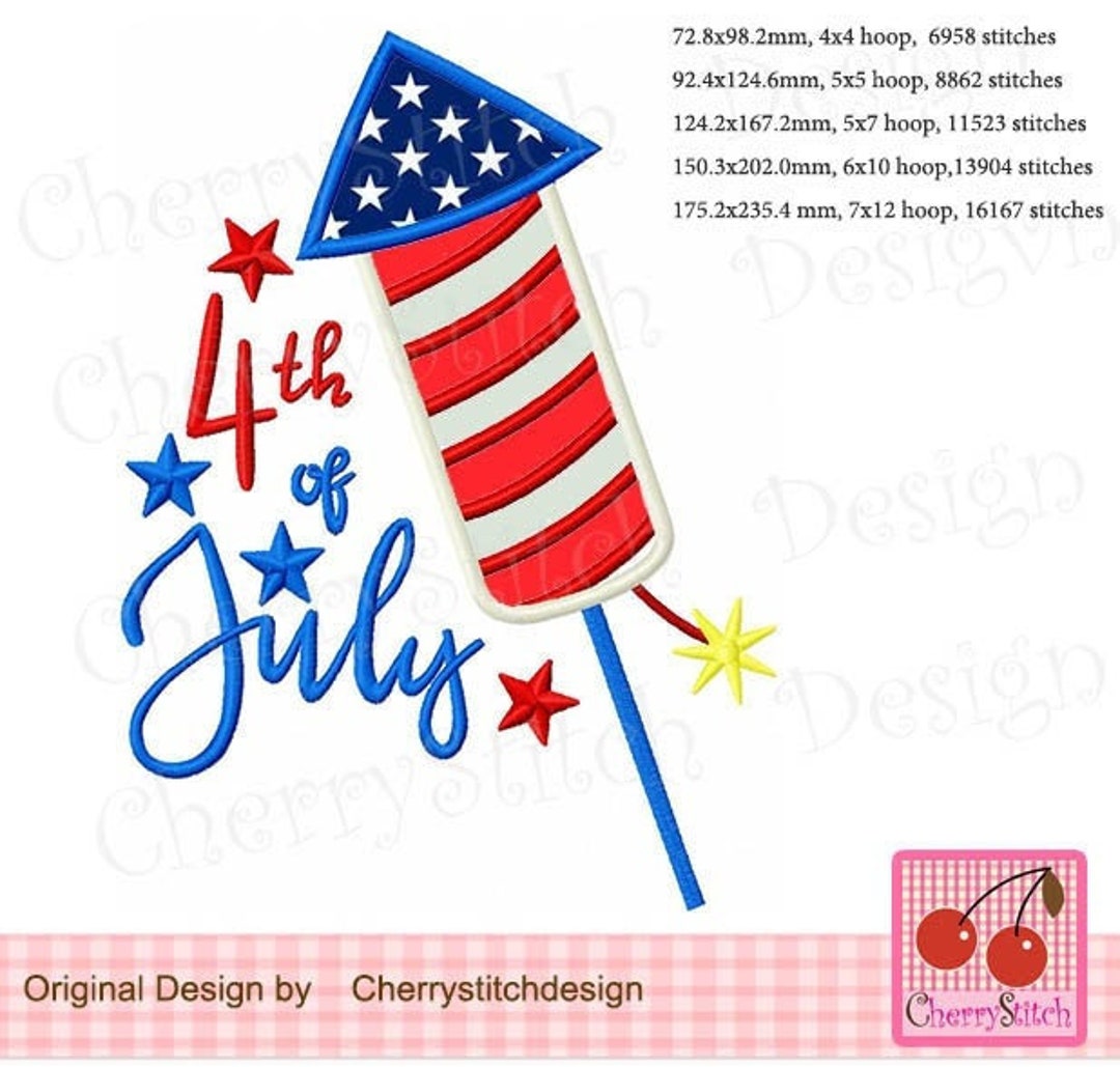 4th of July Firecracker Machine Embroidery Applique Design JULY0054 - Etsy
