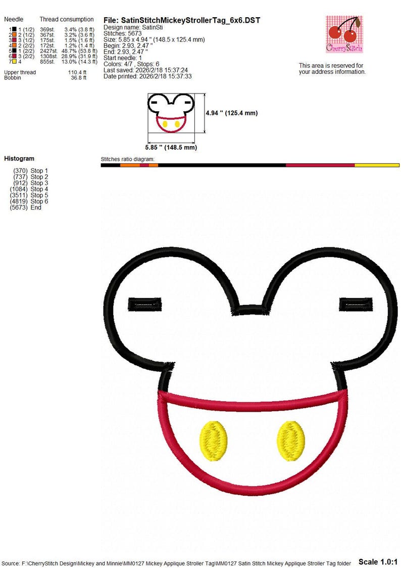 Mickey Mouse Ears Stroller Tag - Machine Applique Design (instant ...
