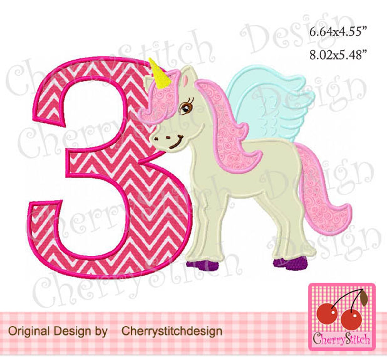 Unicorn Number 3 Birthday Machine Embroidery Design Applique - Etsy