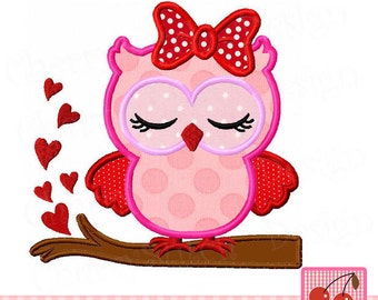 Owl Embroidery Design, Valentine's Day Owl, Hearts, Fill Stitch Owl ...