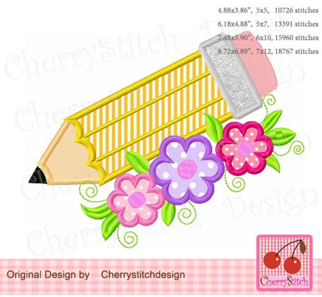 Back to School Techer Pencil Machine Embroidery, Teacher Shirt Applique ...